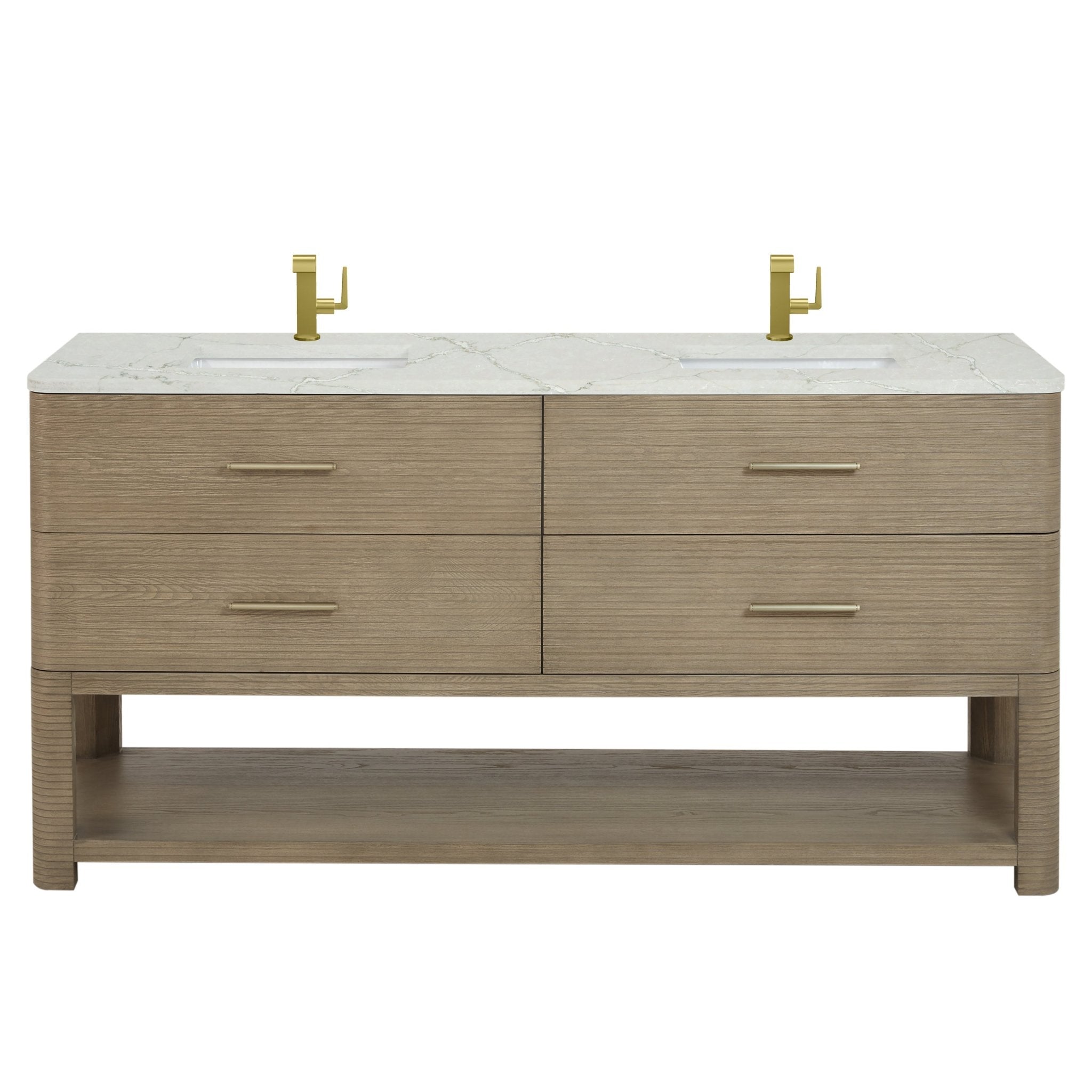 Lucian 72" Double Vanity, Pebble Oak w/ 3 CM Victorian Silver Sileston ...
